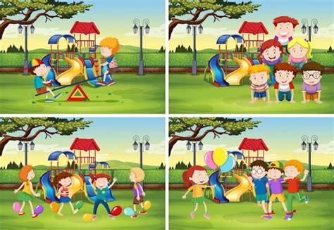 Niños jugando en el parque Vector Premium