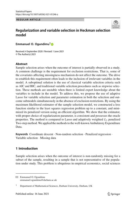 pdf regularization and variable selection in heckman selection model