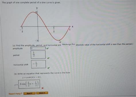 solved the graph of one complete period of a sine curve is given a find the amplitude