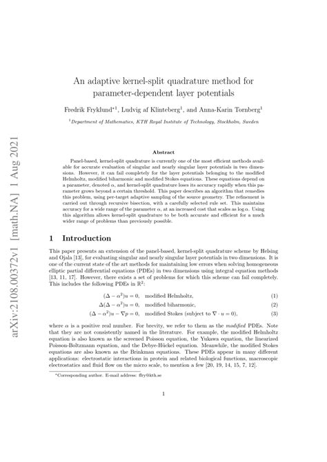 pdf an adaptive kernel split quadrature method for parameter dependent layer potentials