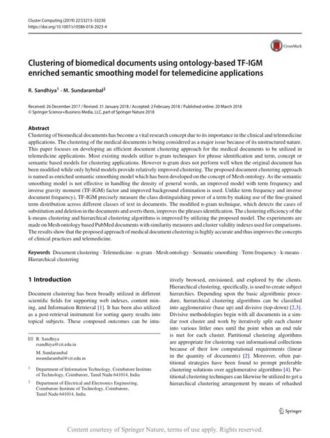 clustering of biomedical documents using ontology based tf igm enriched semantic smoothing model