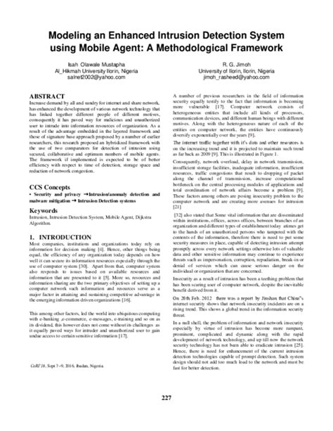 pdf modeling an enhanced intrusion detection system using mobile agent a methodological
