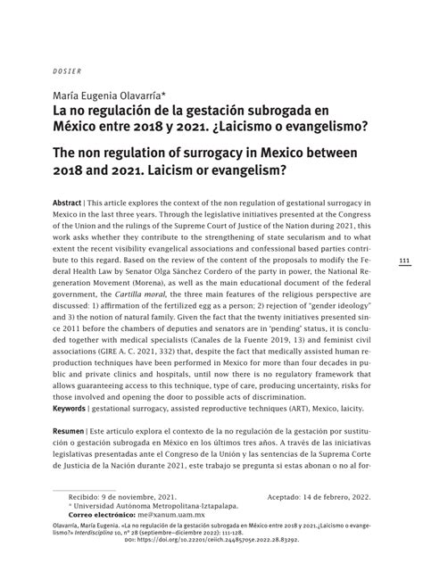 Pdf La No Regulaci N De La Gestaci N Subrogada En M Xico Entre Y