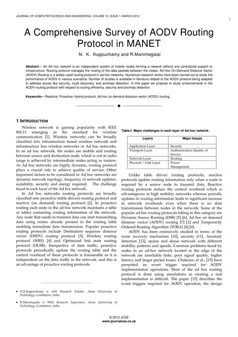pdf a comprehensive survey of aodv routing protocol in manet