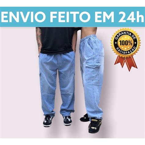 CALÇA CARGO LARGA SARJA MASCULINA FEMININA SKATE 6 BOLSAOS FECHAMENTO