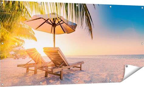 Gards Tuinposter Tropisch Strand Tijdens Zonsondergang X Cm