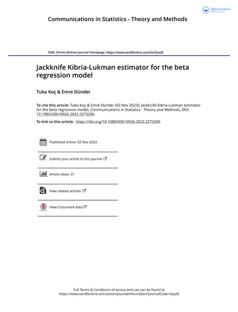 pdf jackknife kibria lukman estimator for the beta regression model
