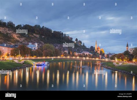 Evening City View Along The Salzach River In Salzburg Austria Of Marko