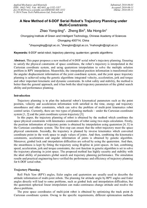 a new method of 6 dof serial robot s trajectory planning under multi constraints scientific