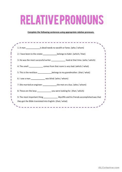 17 Relative Clauses Relative Adverbs English ESL Worksheets