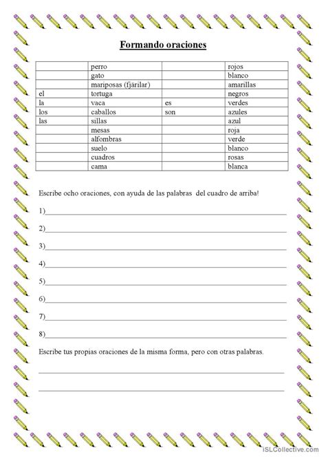 Formando Oraciones Pr Ctica General Espa Ol Ele Hojas De Trabajo Pdf