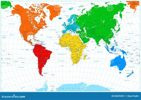 Mapa Do Mundo Continentes Coloridos Ilustração do Vetor