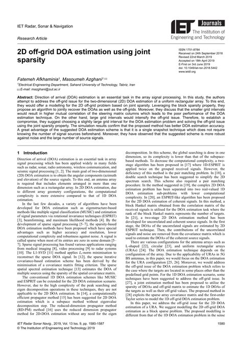 pdf 2 d off grid doa estimation using joint sparsity
