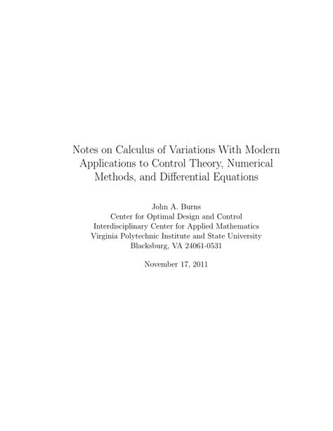 pdf notes on calculus of variations with modern applications to control theory numerical