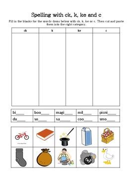 Ck Or K Words Worksheet Worksheet C Ck K Fill In English Esl
