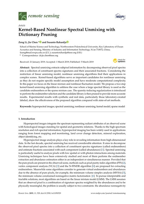 pdf kernel based nonlinear spectral unmixing with dictionary pruning