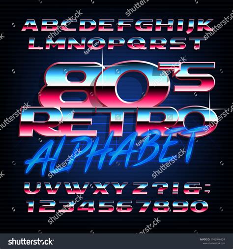 80s Retro Alphabet Font Metallic Effect Vector De Stock Libre De