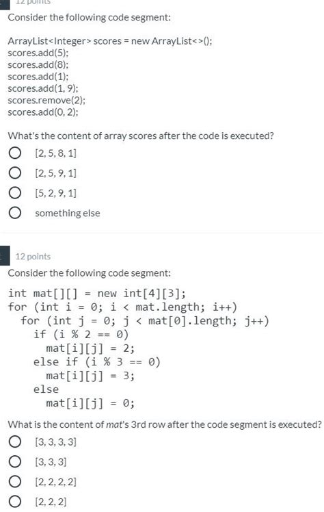 solved consider the following code segment arraylist scores
