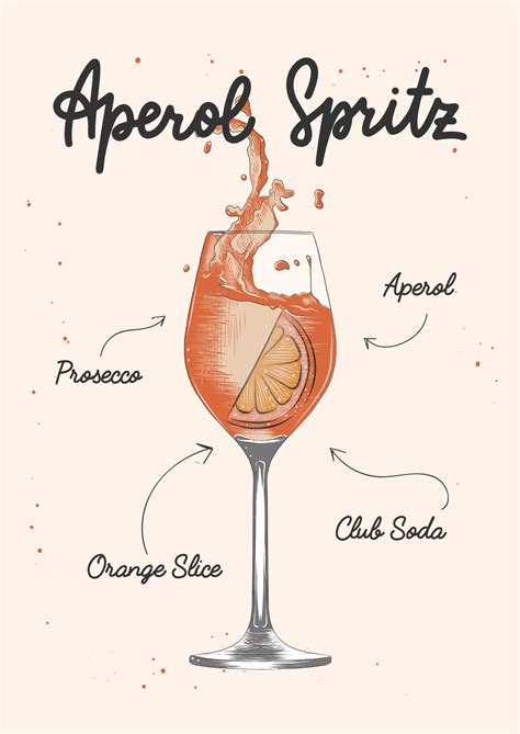 Vector Engraved Style Aperol Spritz Alcoholic Cocktail Illustration For