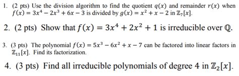 solved 1 use the division algorithm to find the quotient