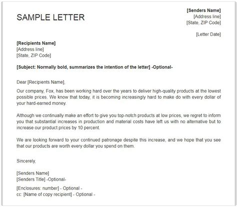 Sample Letter Of Rate Increase To A Client