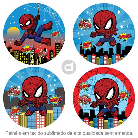 Painel Redondo Tecido Sublimado Elástico HOMEM ARANHA CUTE SPIDER