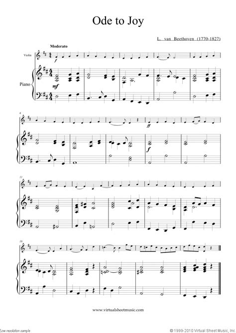 Beethoven Ode To Joy PDF Sheet Music File For Violin And Piano Free