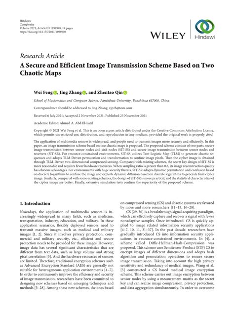 pdf a secure and efficient image transmission scheme based on two chaotic maps