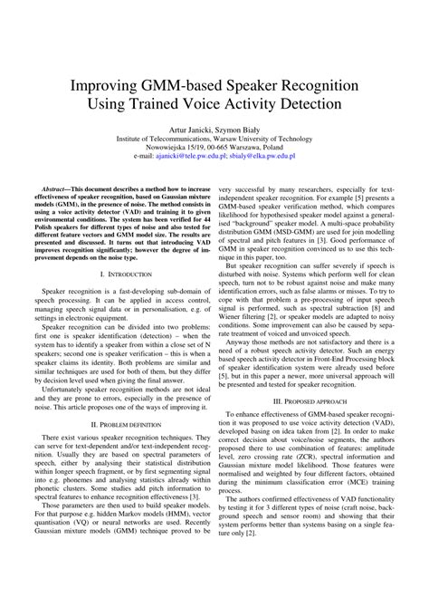 pdf improving gmm based speaker recognition using trained voice activity detection