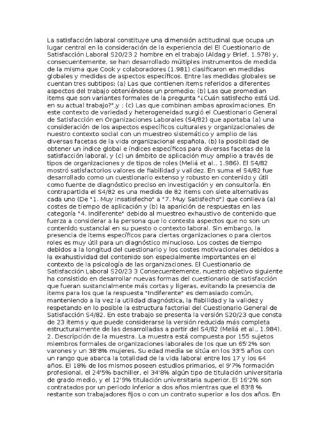 PDF La Satisfacción Laboral Constituye Una Dimensión Actitudinal Que