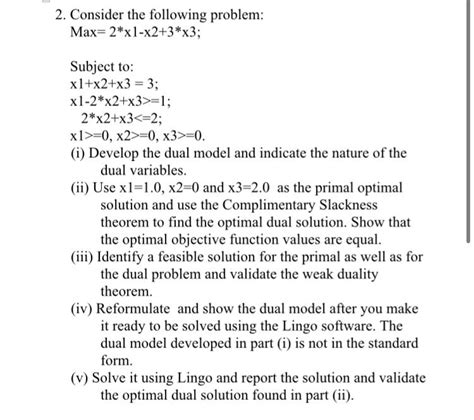 solved 2 consider the following problem max 2∗x1−x2 3∗x3