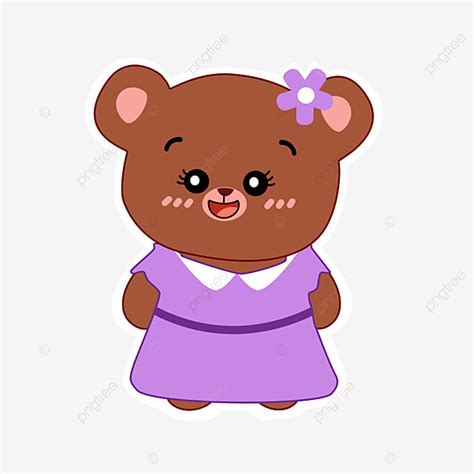 Lindo Vestido Púrpura Pegatina De Oso Coreano PNG Púrpura Vestir