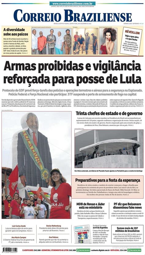 Capa Correio Braziliense Edição Quinta 29 de Dezembro de 2022