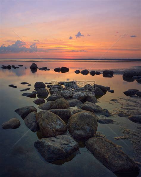 芬兰波罗的海湾岸的日落夏夜风景高清图片下载 正版图片503815230 摄图网