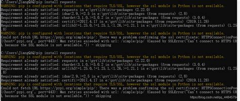warning pip is configured with locations that require tls ssl however the ssl module in python