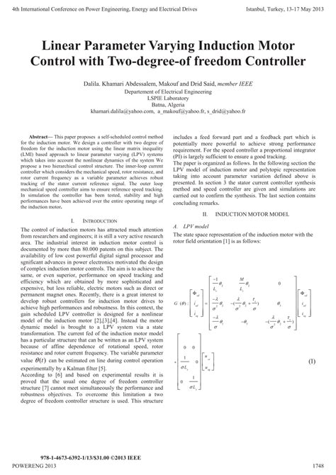 pdf linear parameter varying induction motor control with two degree of freedom controller