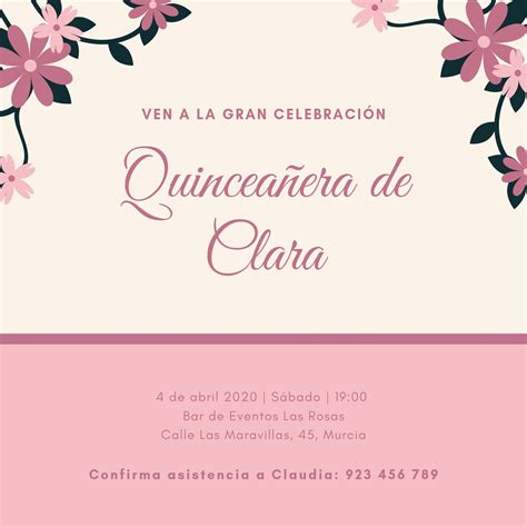 Plantillas de invitaciones para la fiesta de Quinceañera Canva