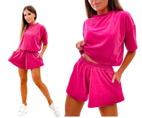 Letni komplet dres damski krótki welurowy szorty 13660197959