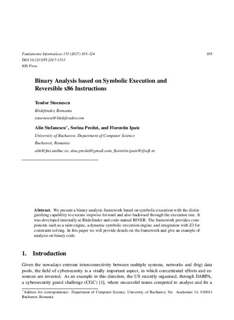 pdf binary analysis based on symbolic execution and reversible x86 instructions alin