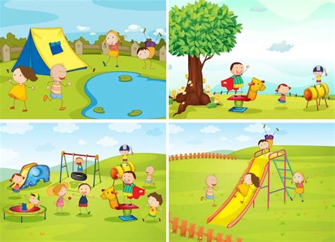 Niños jugando en el parque Vector Gratis