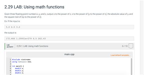solved 2 29 lab using math functions given three floatin
