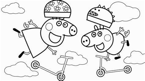 Kolorowanka Peppa I George Na Hulajnodze Drukuj Kolorowanki Pl