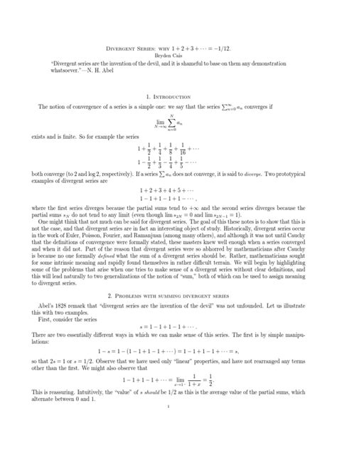 divergent series sum pdf series mathematics sequence