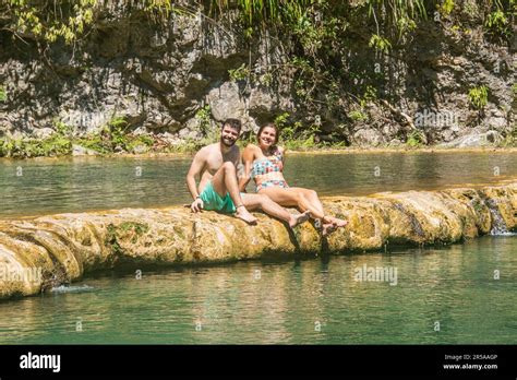 Tourists Enjoying The Beautiful Pools Of Semuc Champey Rio Cabohon