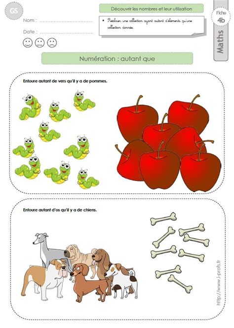 GS EXERCICES MATHEMATIQUES Autant Que 1 En Maternelle Grande Section