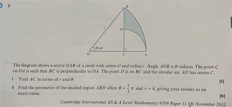 Solved The Diagram Shows A Sector Oab Of A Circle With Centre O And