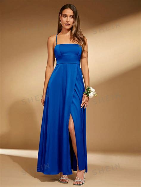 SHEIN Belle Vestido De Dama De Honra Fenda Alta E Decote Nas Costas