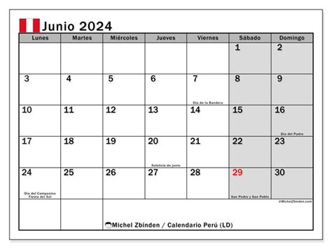 Calendario junio 2024 Perú Michel Zbinden ES