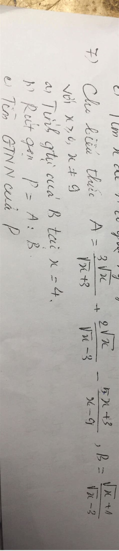 7 7 Chi biểu thức A 1x 3 Κ 22 Vu 3 Voi x 7 0 x 9 ai tình
