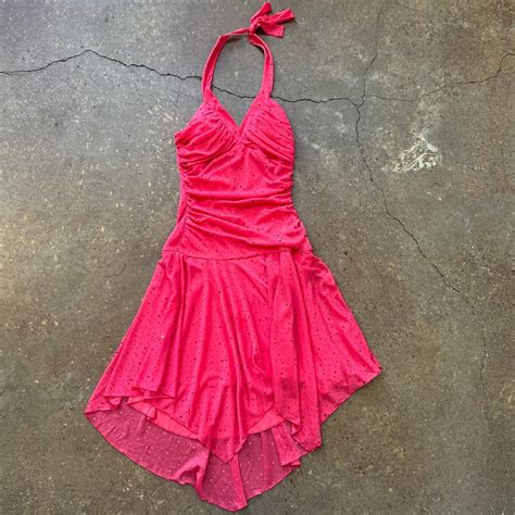 Y2K Early 2000s Hot Pink Halter Dress Super Sweet Depop
